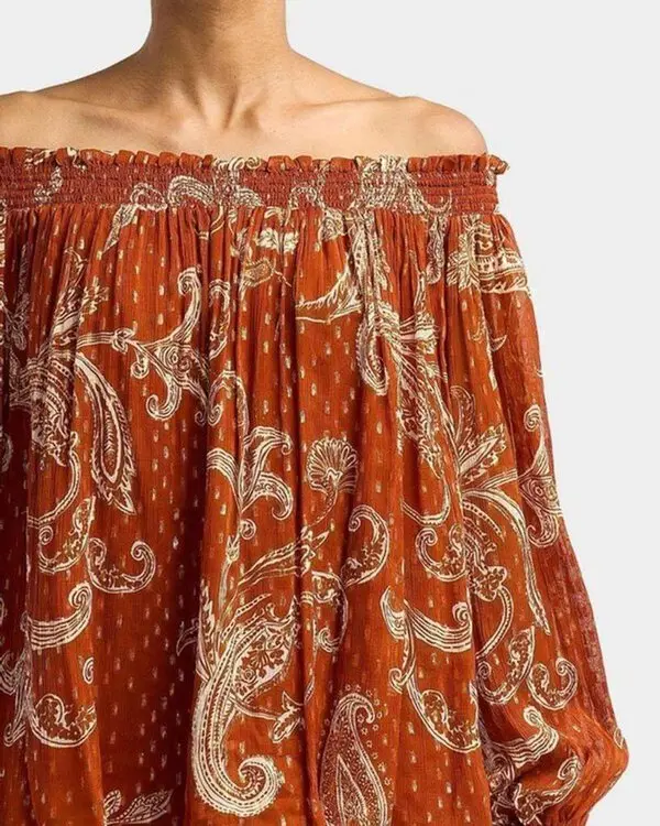 Hemant & Nandita Ruza Paisley Smocked Off-the-shoulder Top - Multi