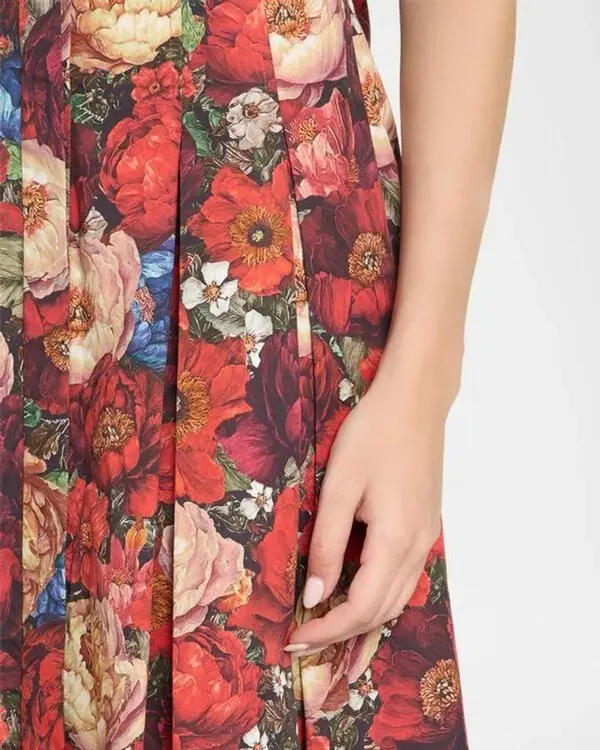 Adam Lippes Leighton Belted Floral Poplin Midi Dress - Ruby Flora