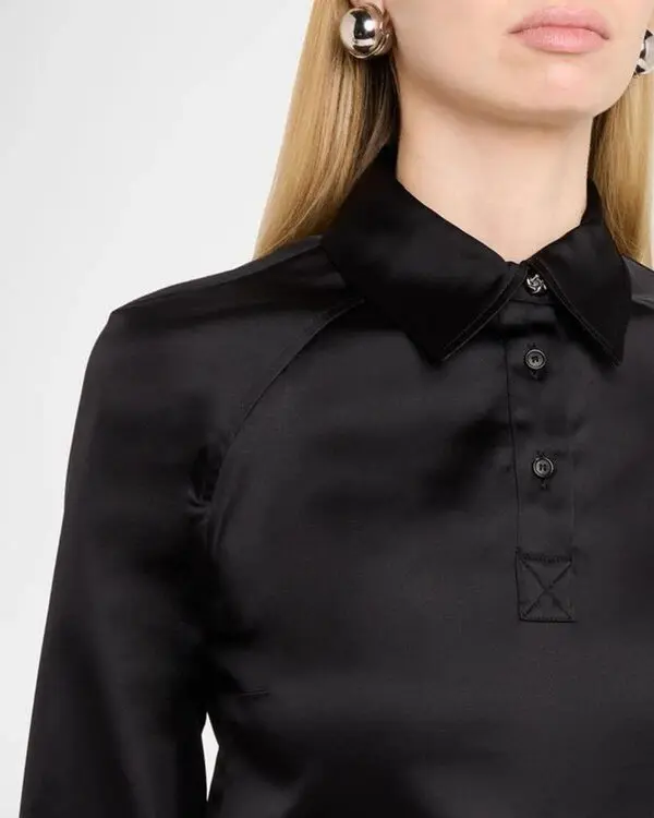 JW Anderson Satin Long-sleeve Polo Shirt - Black