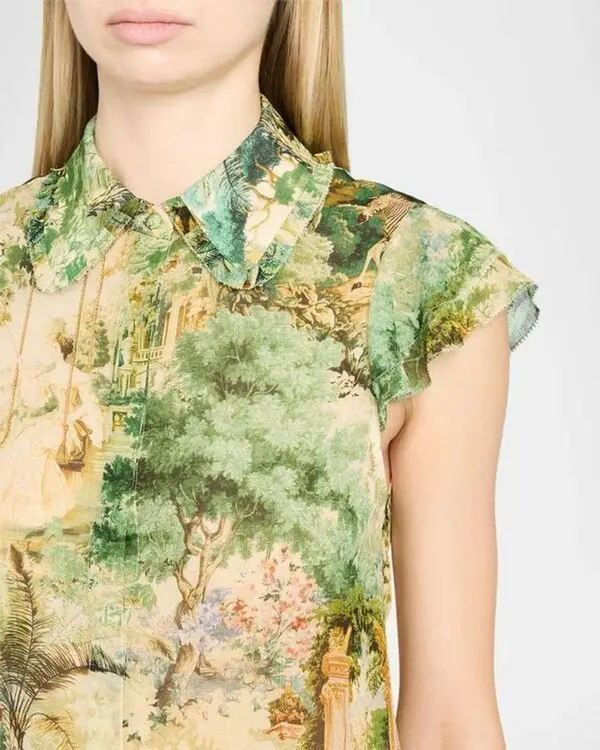 Alice + Olivia Martel Flutter-sleeve Blouse