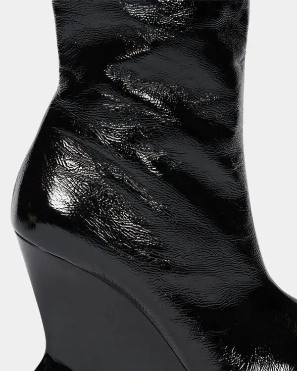 Balmain 95mm Crinkled Patent Leather Wedge Boots