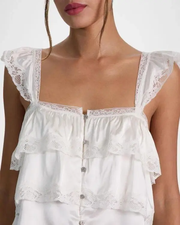 Alice + Olivia Sylvie Tiered Lace Crop Top - Vanilla