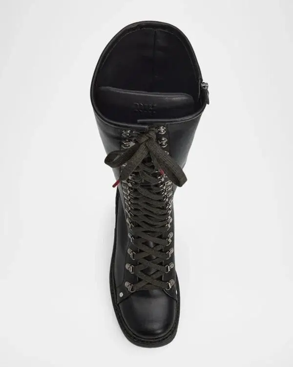 Miu Miu 40mm Leather Lace-up Knee-high Combat Boots - Nero