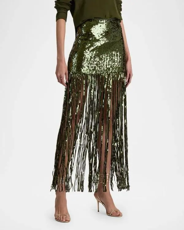 Alice + Olivia Kendra Sequin Fringe Maxi Skirt