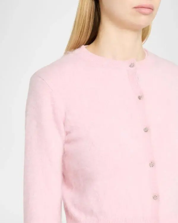 Adam Lippes Cruz Fuzzy Cashmere Crewneck Cardigan