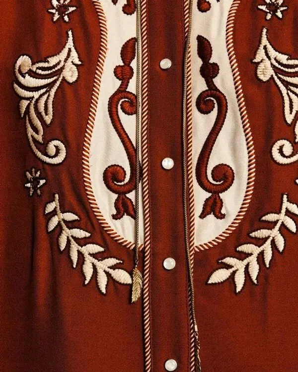 ALEMAIS Duke Embroidered Maxi Shirtdress - Rust