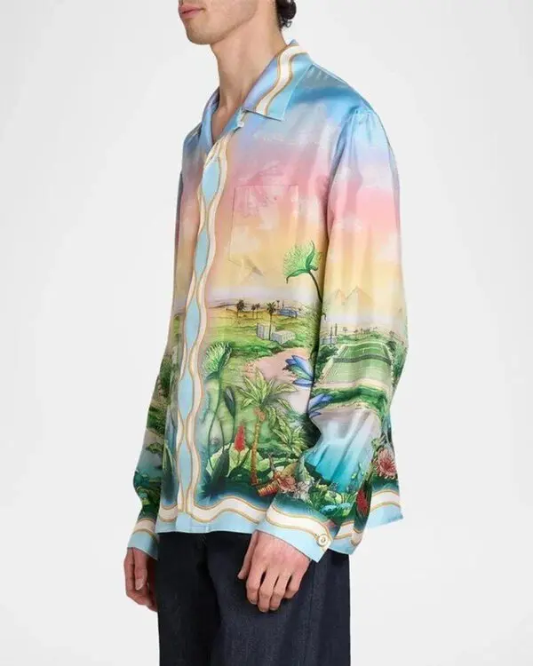 Casablanca Apos;s Silk Long-sleeve Camp Shirt