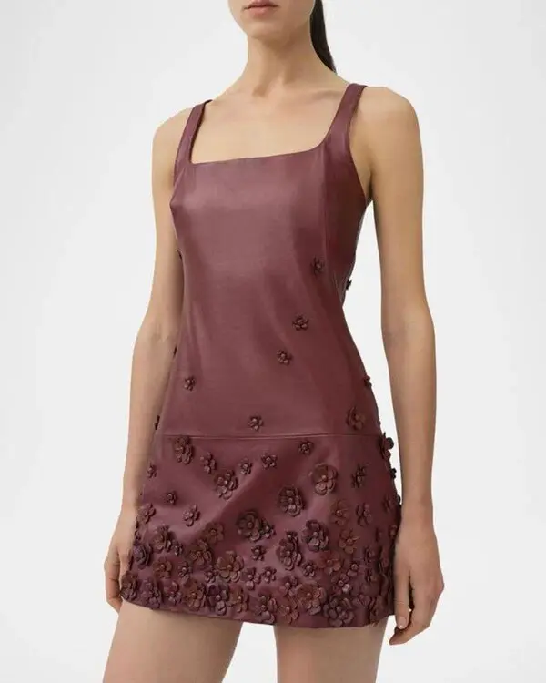 Simkhai Talen Floral-embellished Faux Leather Mini Dress