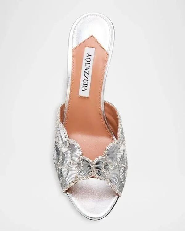AQUAZZURA 75mm Ce Soir Embellished Metallic Mules