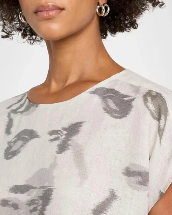 Emporio Armani Boxy Floral-print Linen Blouse - Lt Grey
