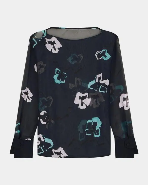 Emporio Armani Floral-print Chiffon Blouse - Navy