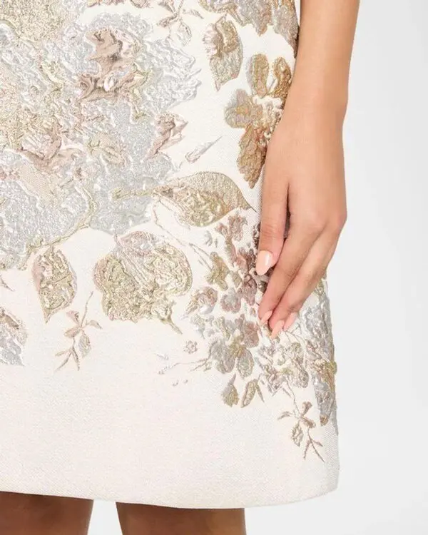 Rickie Freeman For Teri Jon Metallic Floral Jacquard Mini Shift Dress