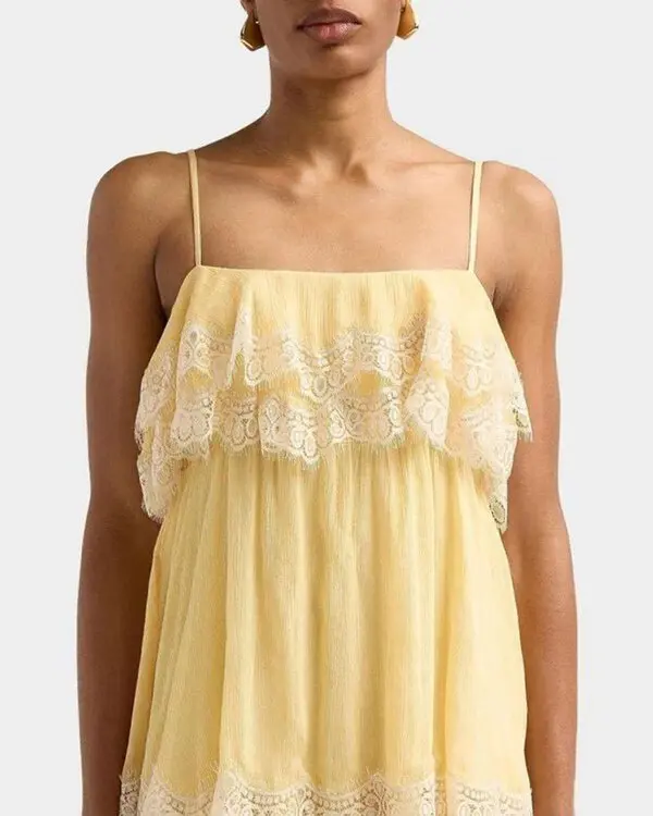 Hemant & Nandita Lace-trim Tiered A-line Maxi Dress