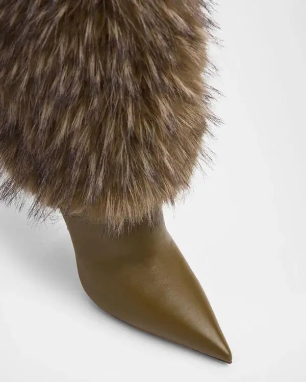 CHRISTIAN LOUBOUTIN 100mm Yangzee Faux Fur Leather Knee-high Boots - Bronze