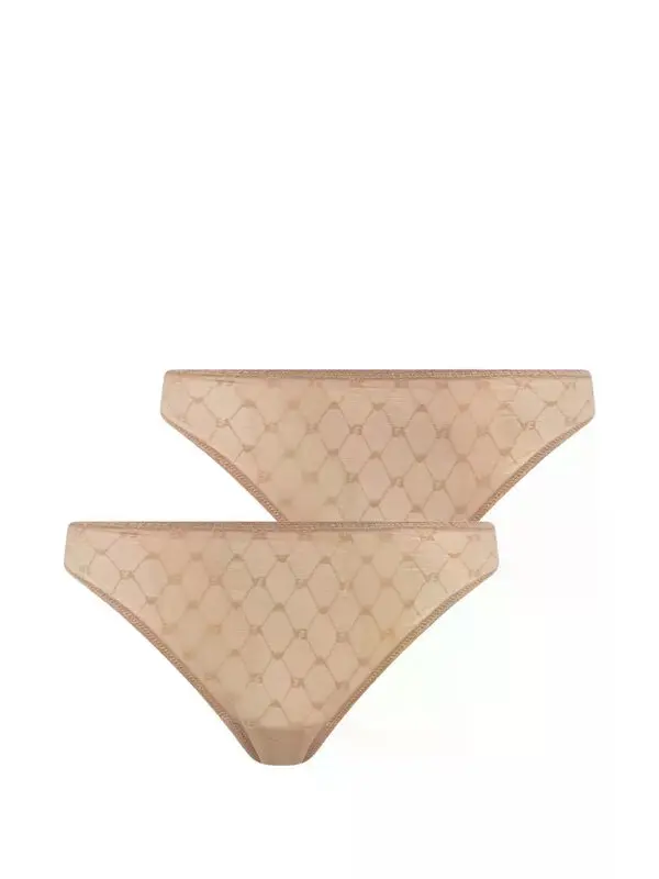 Emporio Armani Two-pack Of Recycled Mesh Brazilian Briefs With All-over Eagle Logo - Neutrals