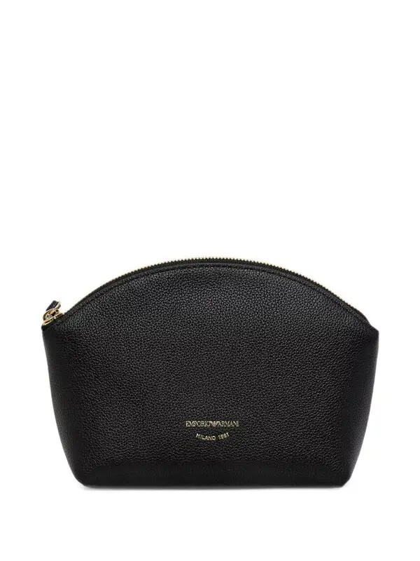 Emporio Armani Beauty Case Textured Leather With Gold-toned Zip - Black