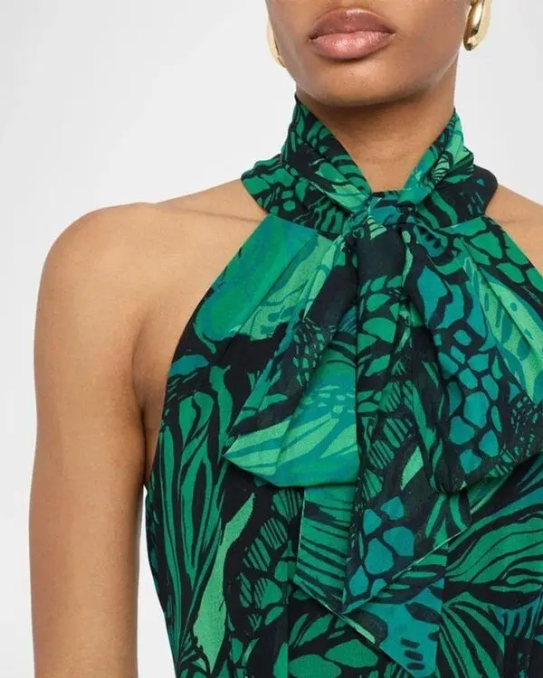 Rickie Freeman For Teri Jon Floral-print Chiffon Halter Gown