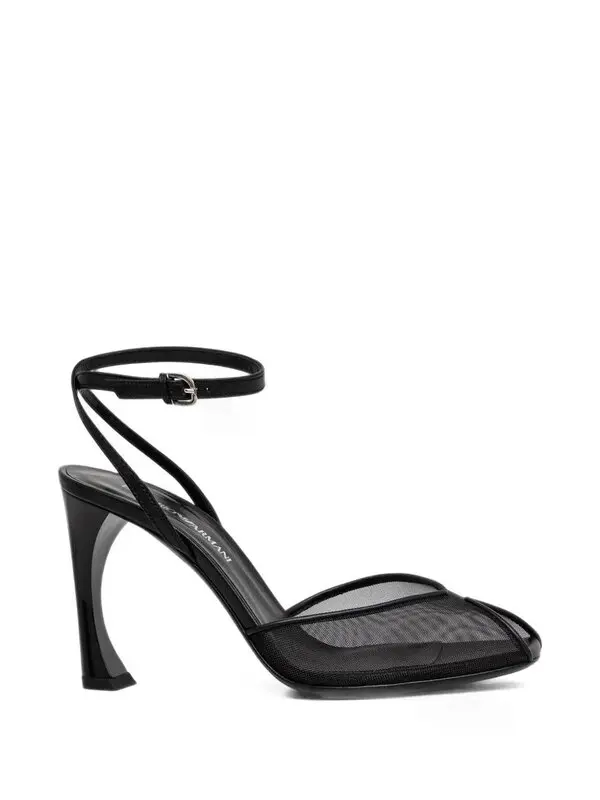 Emporio Armani Open-toe Mesh Heeled Sandals - Black