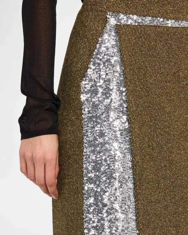 Rabanne Sequined Tweed Combo Midi Skirt - Black