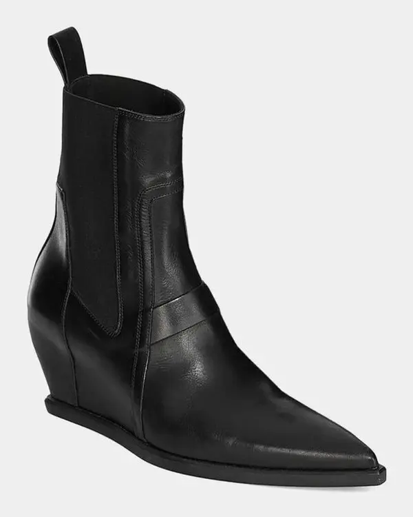 Rick Owens Point Toe Leather Wedge-heel Ankle Boots