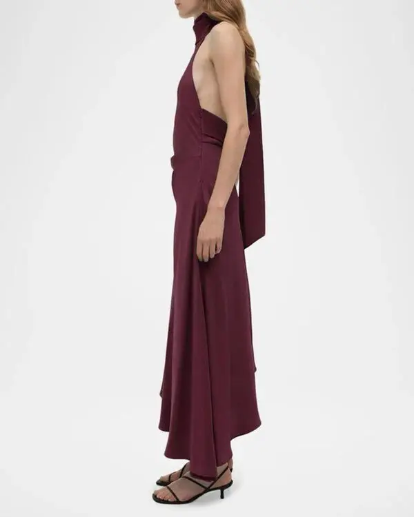 Simkhai Monica High-low Satin Halter Midi Dress