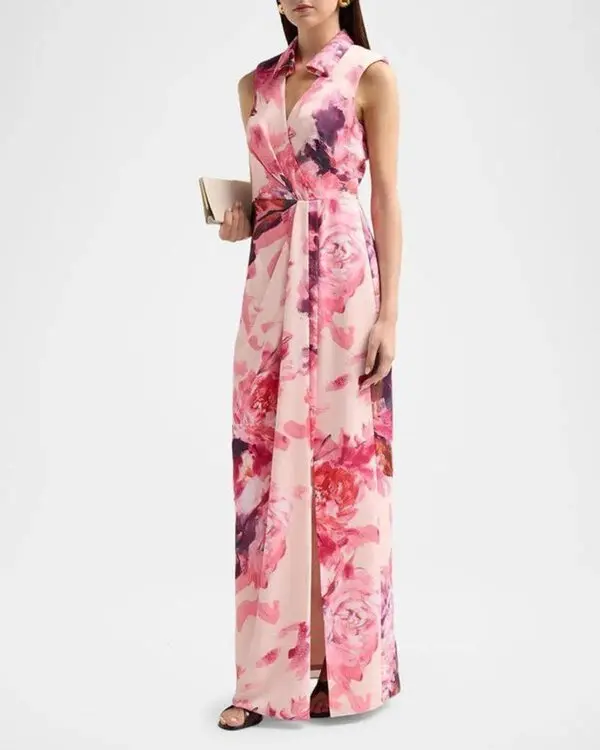 Aidan Mattox Floral Sateen A-line Maxi Dress