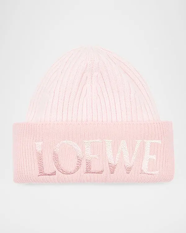 Loewe Logo-embroidered Rib-knit Beanie - Light Pink