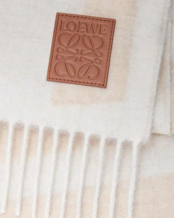 Loewe Logo Jacquard Cashmere Scarf - Light Beig