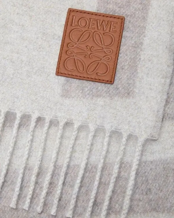 Loewe Logo Jacquard Cashmere Scarf - Light Grey