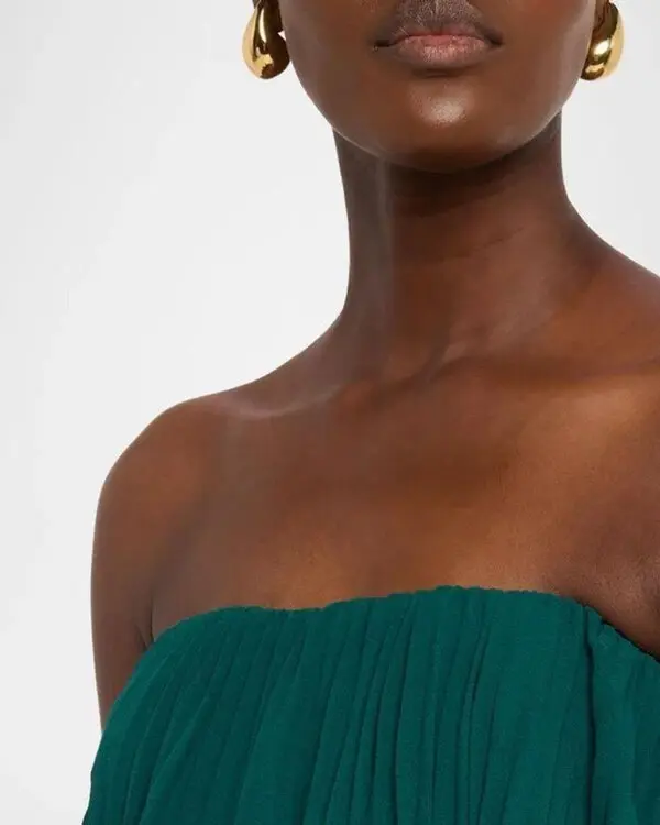 Badgley Mischka Strapless Pleated Ruffle Gown