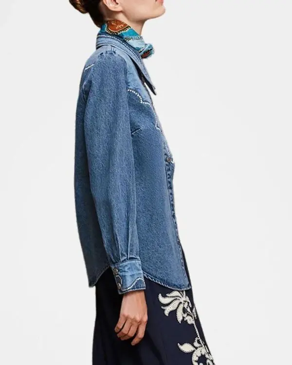 ALEMAIS Jesse Embroidered Denim Western Shirt