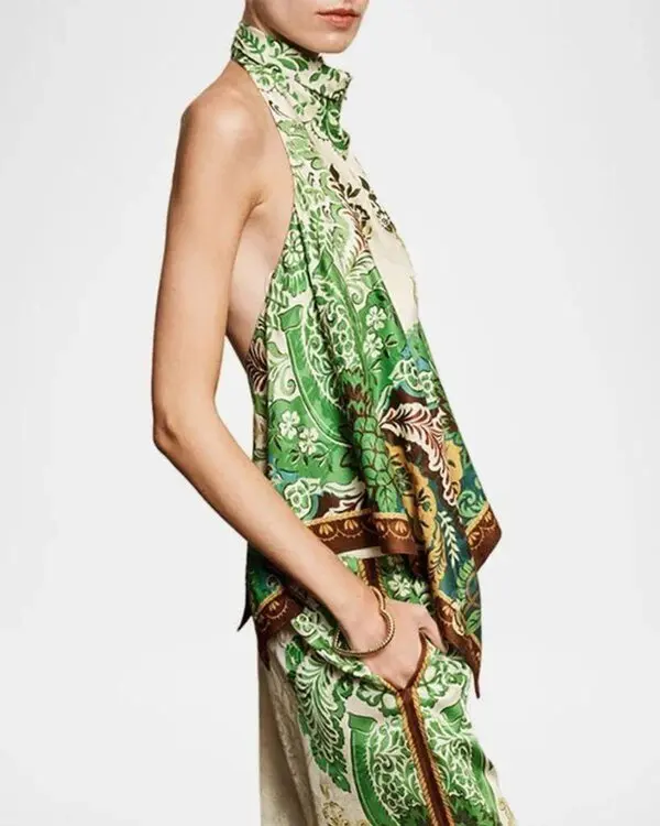 ALEMAIS Florence Backless Jacquard Satin Halter Top
