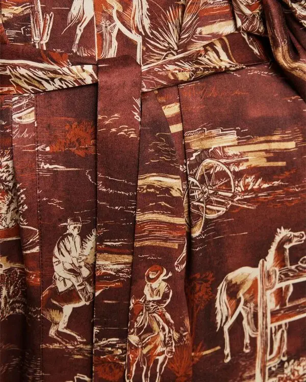 ALEMAIS Ezra Western Toile Silk Maxi Shirtdress - Chocolate