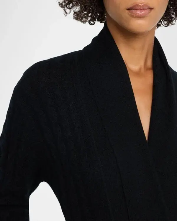 Neiman Marcus Cashmere Cable-knit Robe - Black