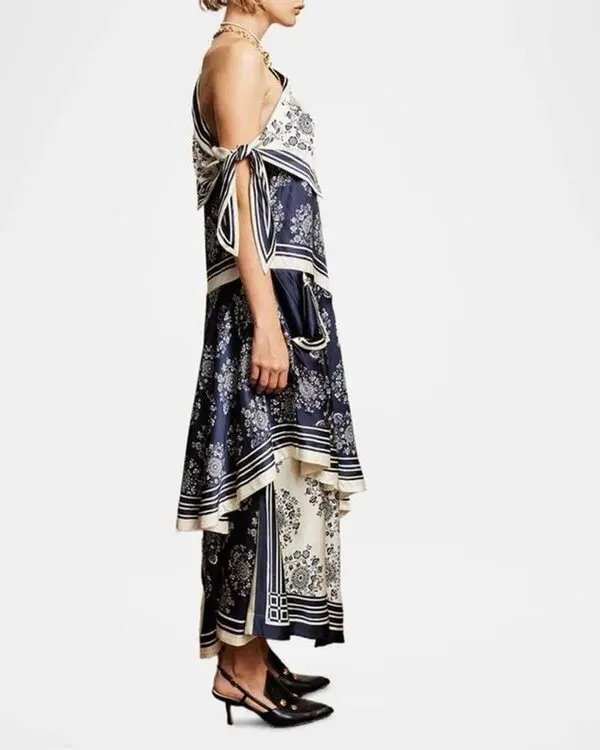 ALEMAIS Banderra Silk Scarf Asymmetric Dress