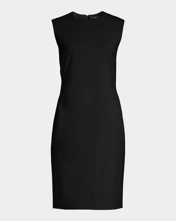 Theory Round Neck Stretch-wool A-line Mini Dress - Blk