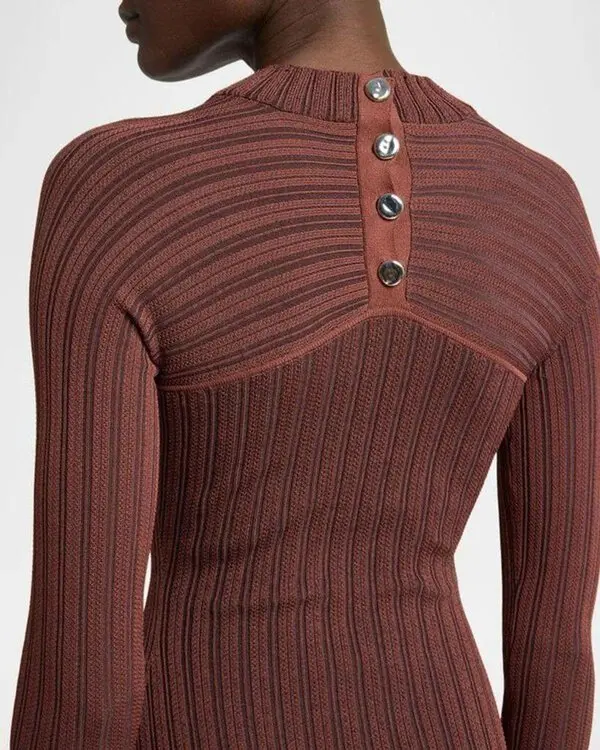 Proenza Schouler Roux Long-sleeve Silk-blend Rib Midi Dress - Copper
