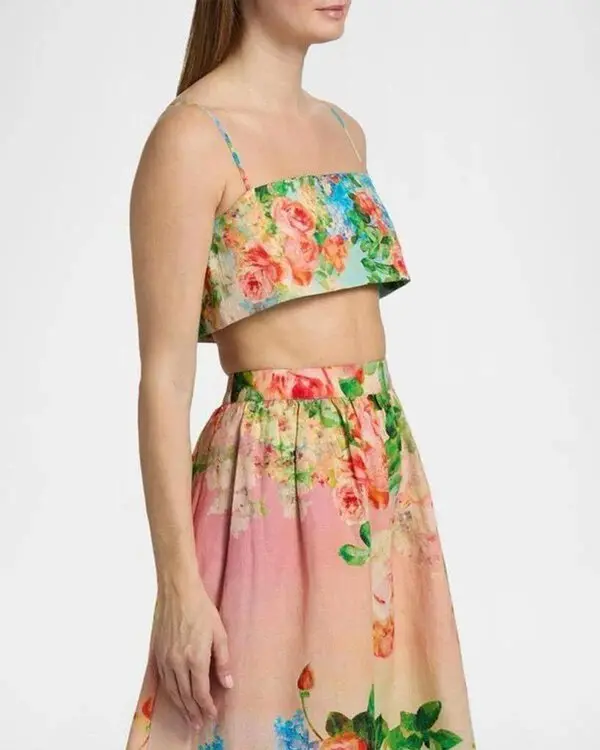Hemant & Nandita Floral Linen-cotton Crop Top