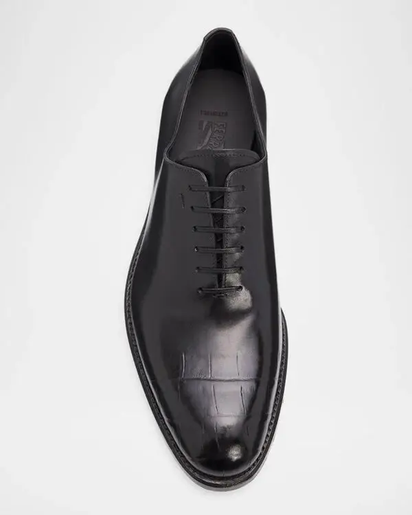 FERRAGAMO Apos;s Angiolo Croc-embossed Leather Oxfords