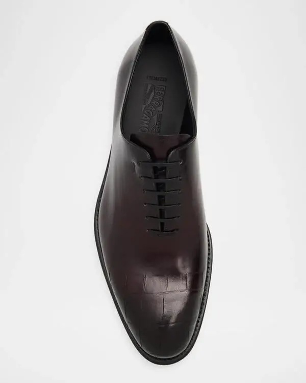 FERRAGAMO Apos;s Angiolo Croc-embossed Leather Oxfords