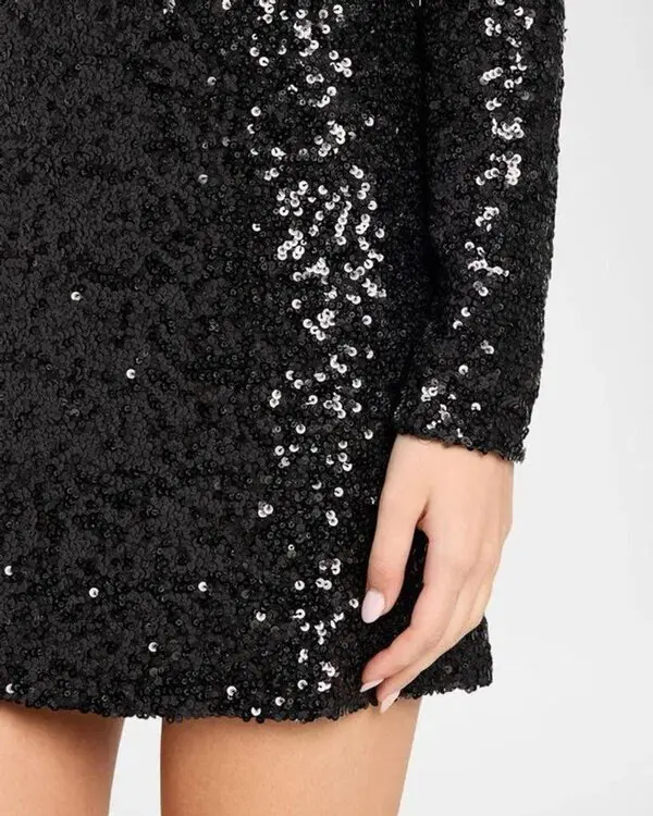 Ramy Brook Glory Sequin Mock-neck Mini Dress - Black Sequin