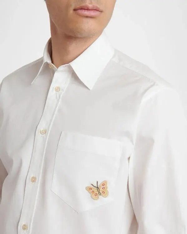 Valentino Garavani Apos;s Cotton Butterfly-embroidered Pocket Sport Shirt - Bianco