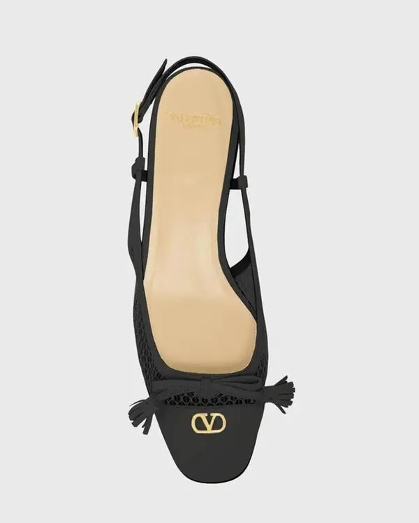 Valentino Garavani 25mm Vlogo Signature Valet Mesh And Leather Ballerina Flats - Black