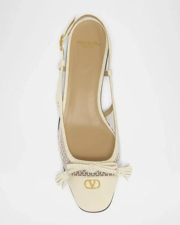 Valentino Garavani 25mm Vlogo Signature Valet Mesh And Leather Ballerina Flats - Ivory