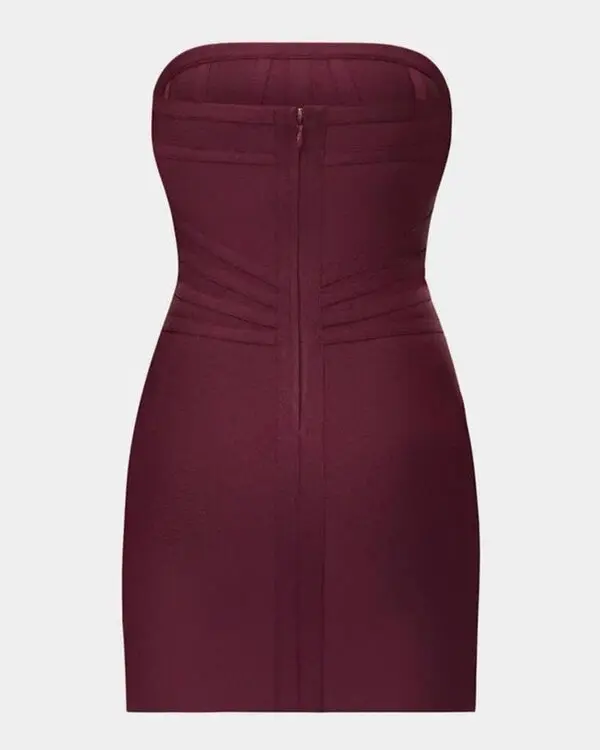 Herve Leger The Jannette Strapless Mini Dress - Deep Red-9