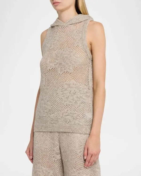 Brunello Cucinelli Dazzling Water Lillies Knit Hooded Vest