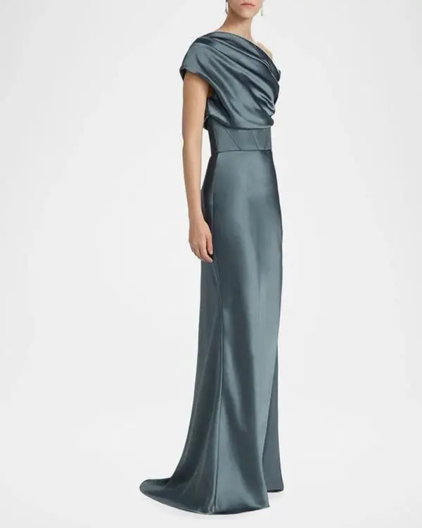Amsale Satin One-shoulder Gown