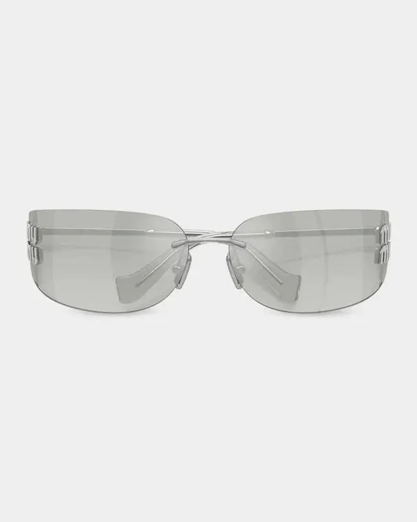 Miu Miu Aube 75mm Rectangular Sunglasses - Silver