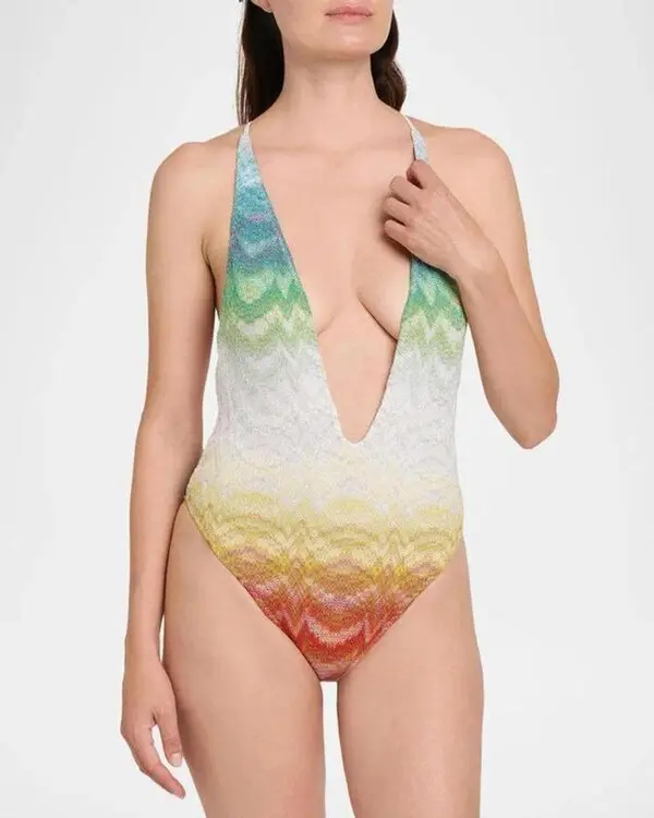 Missoni Chevron Plunge One-piece Swimsuit - Smsp1-mult