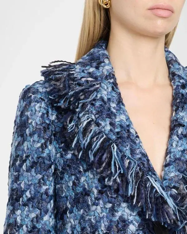 MAISON COMMON Houndstooth Tweed Fringed Single-breasted Coat